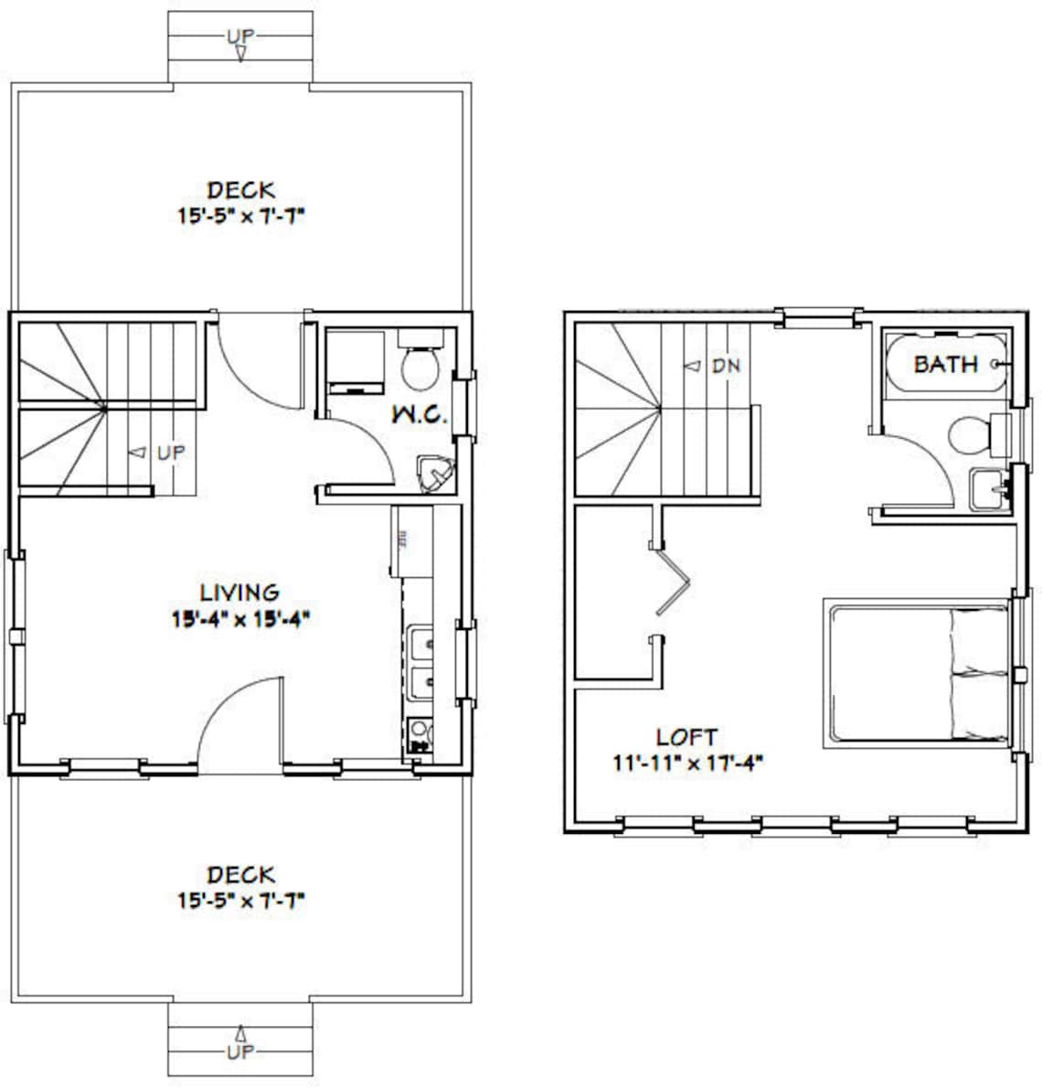 16x16 House -- 1-bedroom 1.5-bath -- 465 Sq Ft -- PDF Floor Plan ...