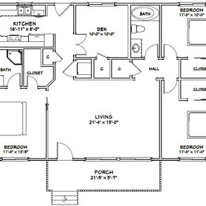 46x30 House -- 3-bedroom 2-bath -- 1,380 Sq Ft -- PDF Floor Plan ...