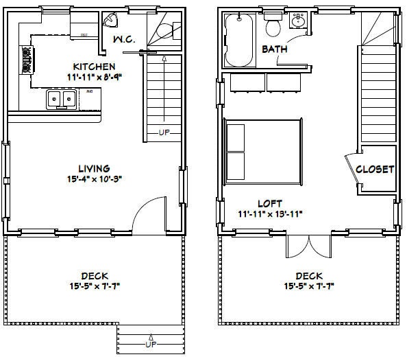 16x20 House -- 1-bedroom 1.5-bath -- 569 Sq Ft -- PDF Floor Plan ...