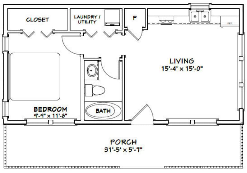 Buy 32x16 House 1-bedroom 1-bath 512 Sq Ft PDF Floor Plan Online in ...