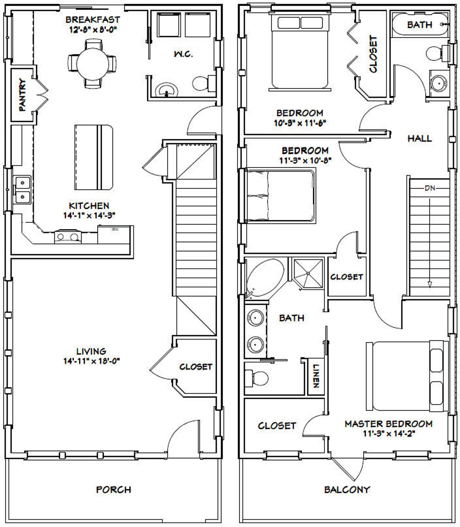 20x42 House 3 Bedroom 2.5 Bath 1550 Sq Ft PDF Floor - Etsy