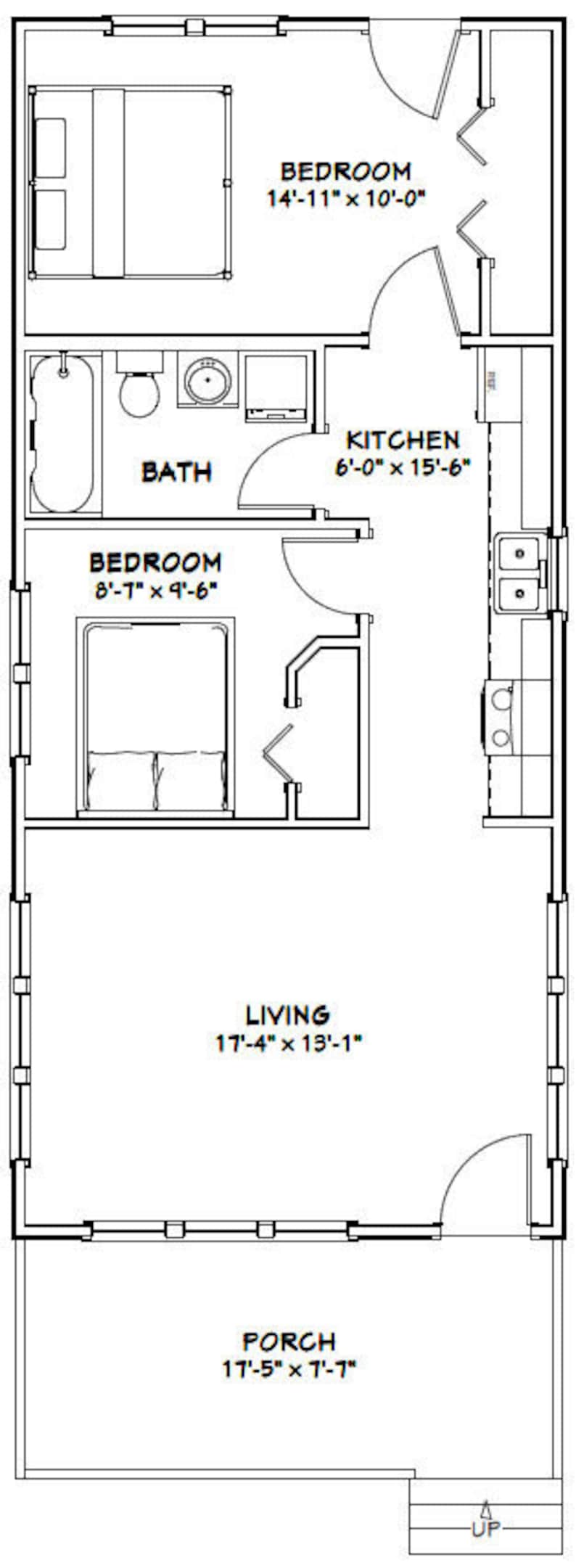 18x40 House -- 2-bedroom 1-bath -- 720 Sq Ft -- PDF Floor Plan ...
