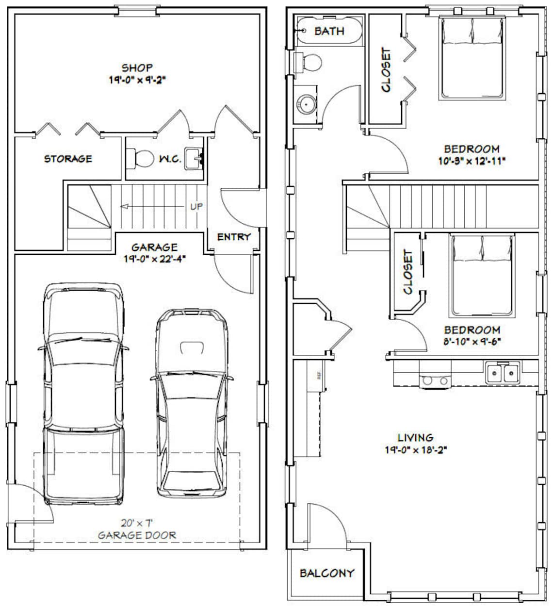 20x42 House 2 Bedroom 1.5 Bath 1153 Sq Ft PDF Floor - Etsy