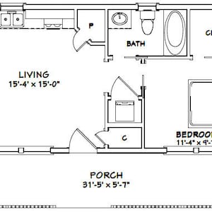 32x16 House -- 1-bedroom 1-bath -- 512 Sq Ft -- PDF Floor Plan ...