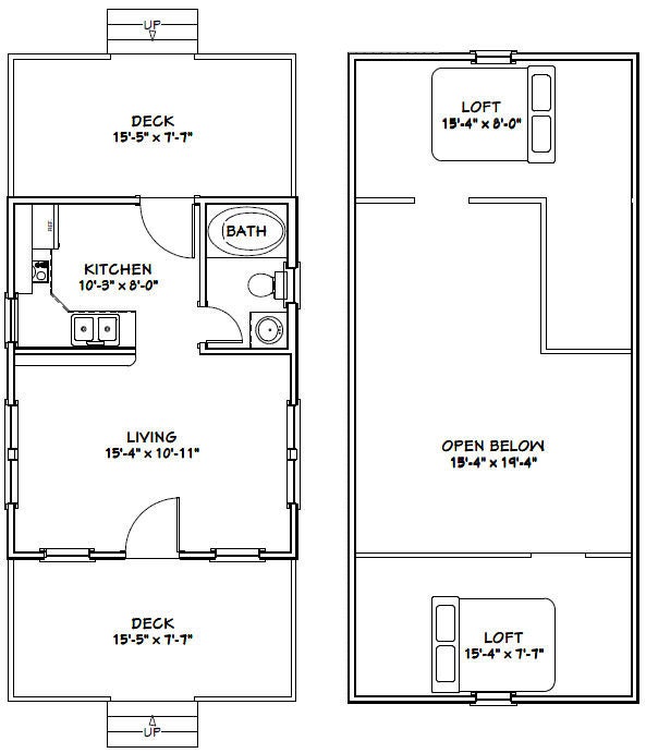 16x20 House -- 1-bedroom 1.5-bath -- 624 Sq Ft -- PDF Floor Plan ...