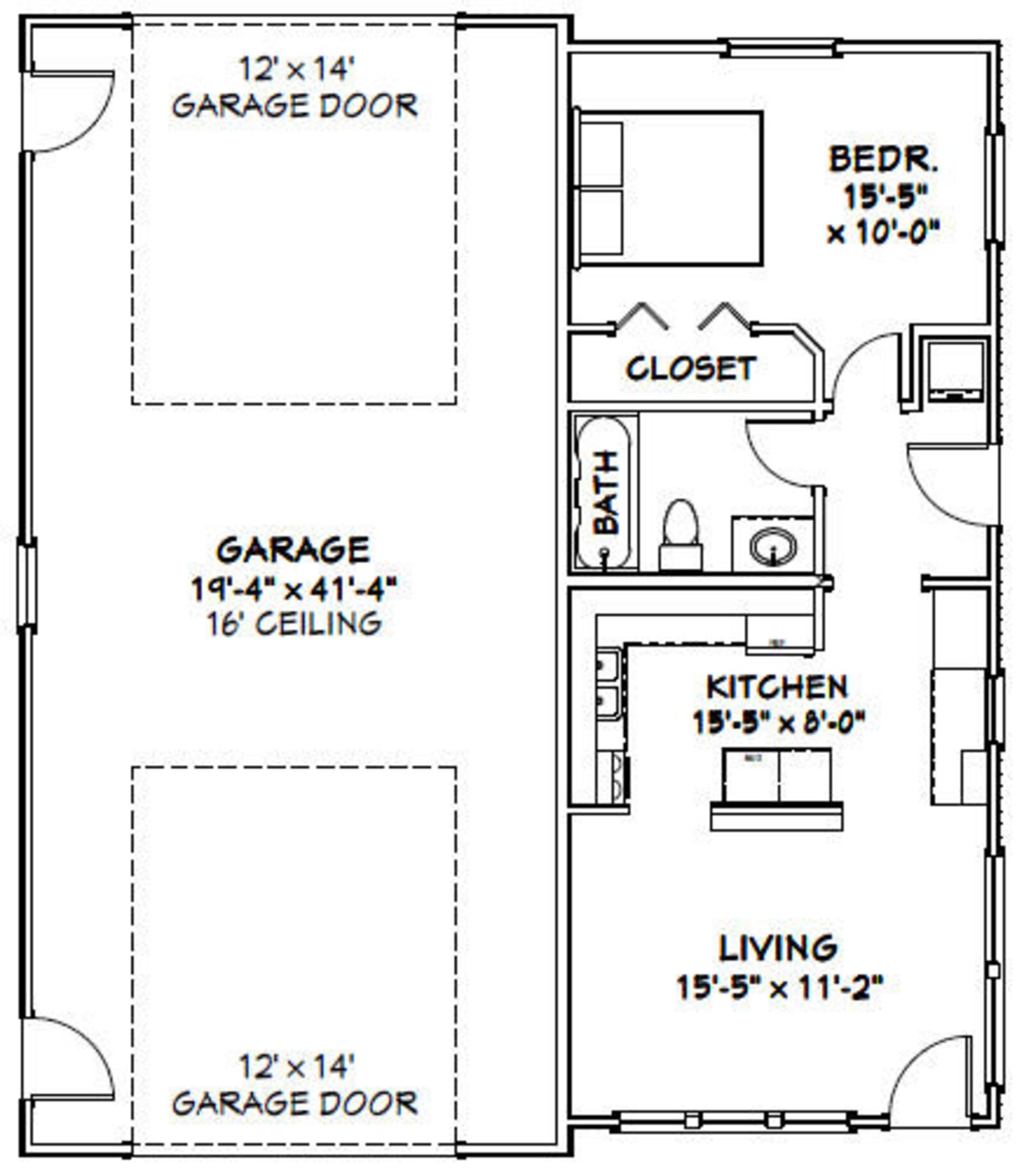 36x42 1-RV Garage 1 Bedroom, 1 Bath 1,480 Sq Ft PDF Floor Plan Instant ...