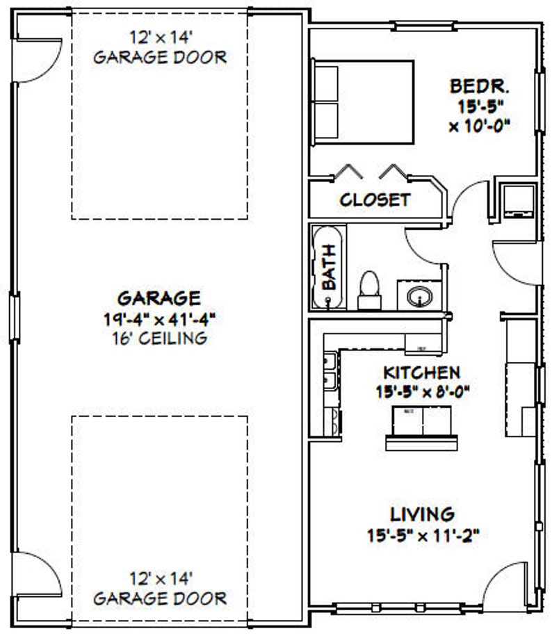 36x42 1-RV Garage 1 Bedroom, 1 Bath 1,480 Sq Ft PDF Floor Plan Instant ...