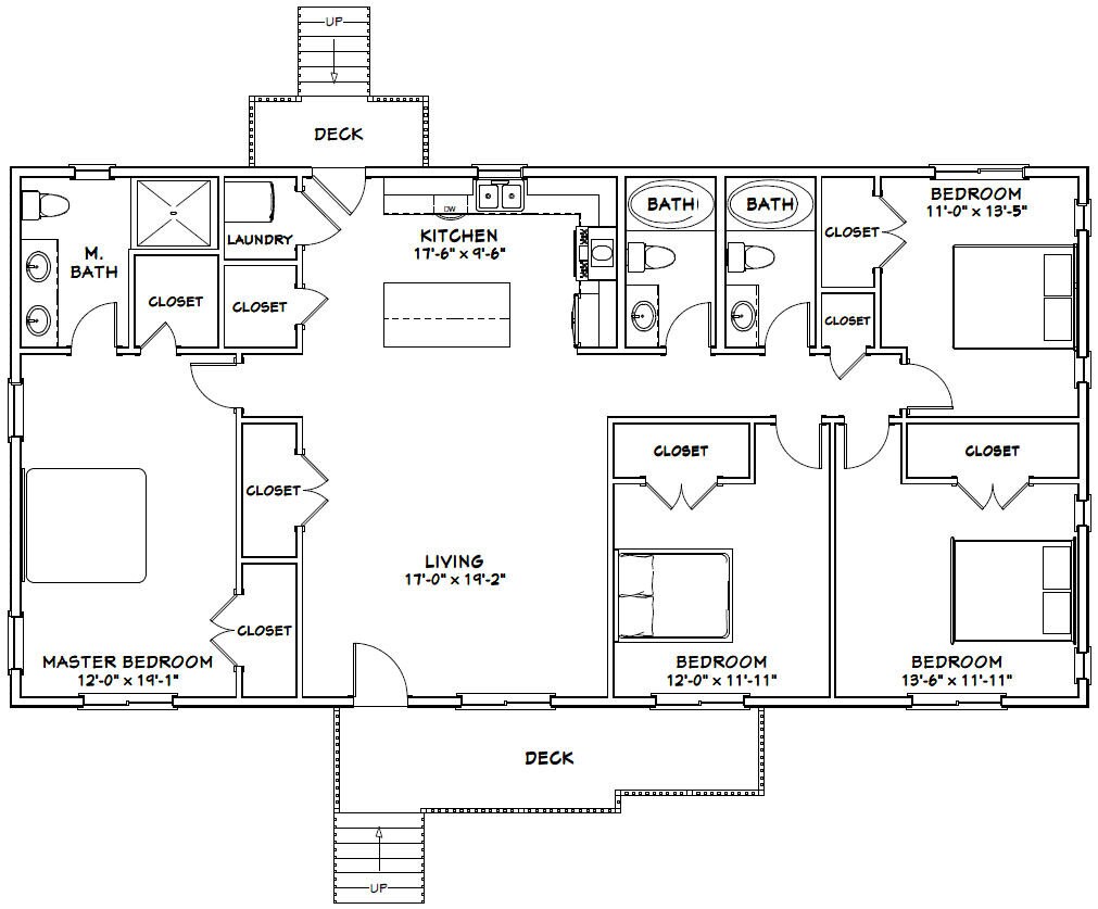 60x30 House 4-bedroom 3-bath 1,800 Sq Ft PDF Floor Plan Instant ...
