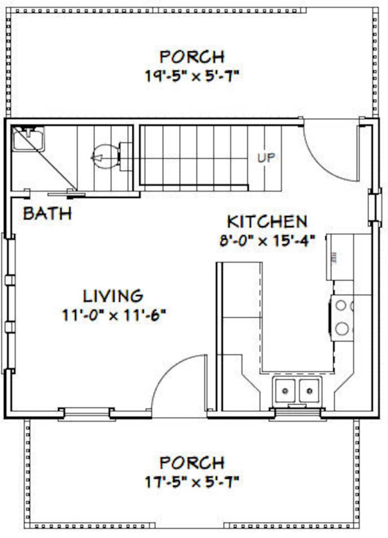 20x16 House -- 1-bedroom 1.5-bath -- 565 Sq Ft -- PDF Floor Plan ...
