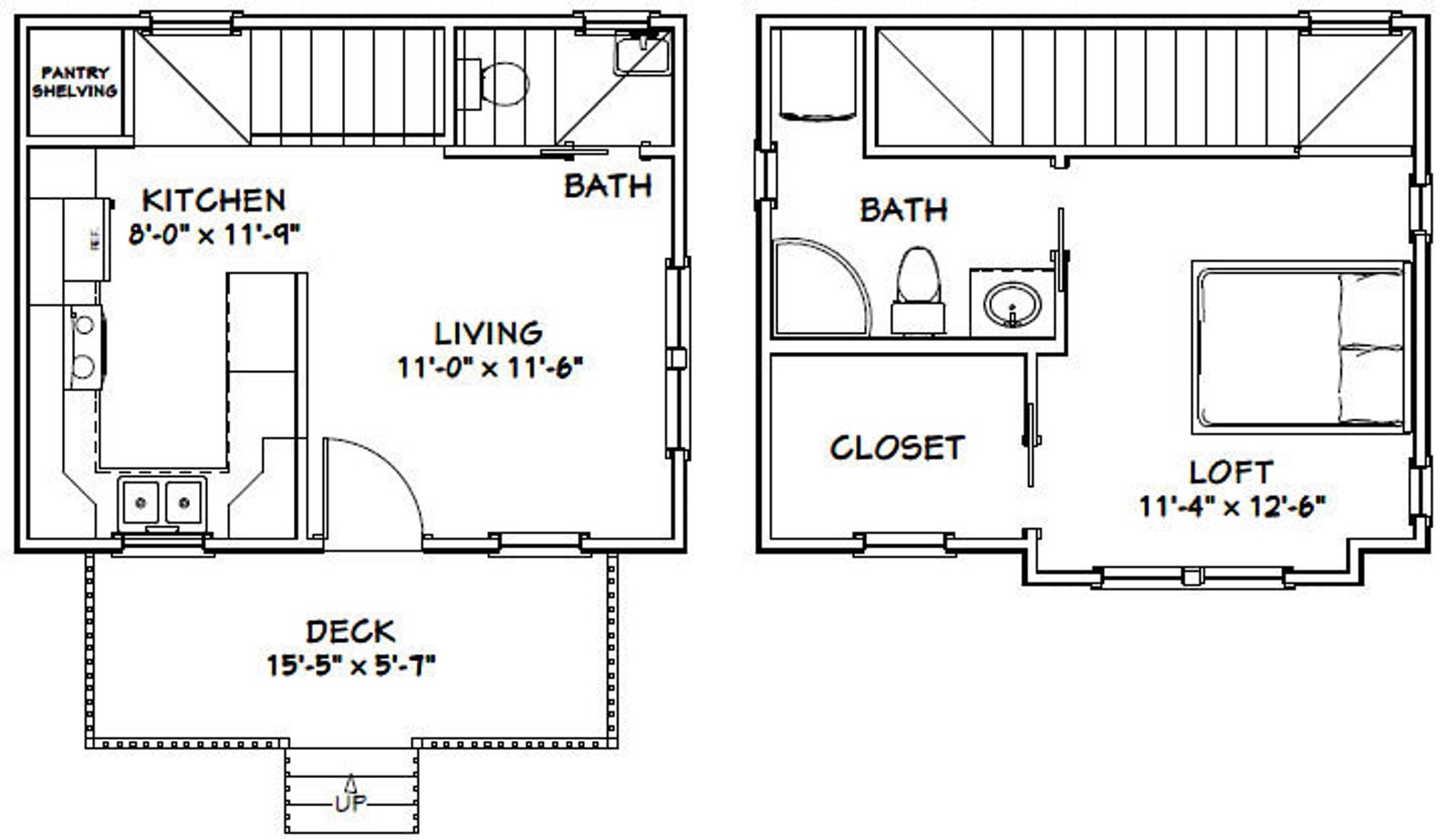 20x16 House 1-bedroom 1.5-bath 547 Sq Ft PDF Floor Plan Instant ...