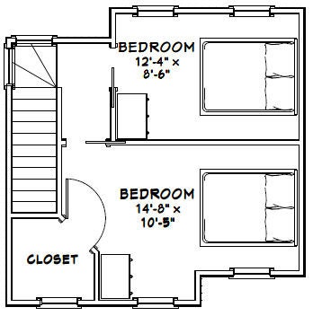 20x16 House -- 2-bedroom 1-bath -- 630 Sq Ft -- PDF Floor Plan ...