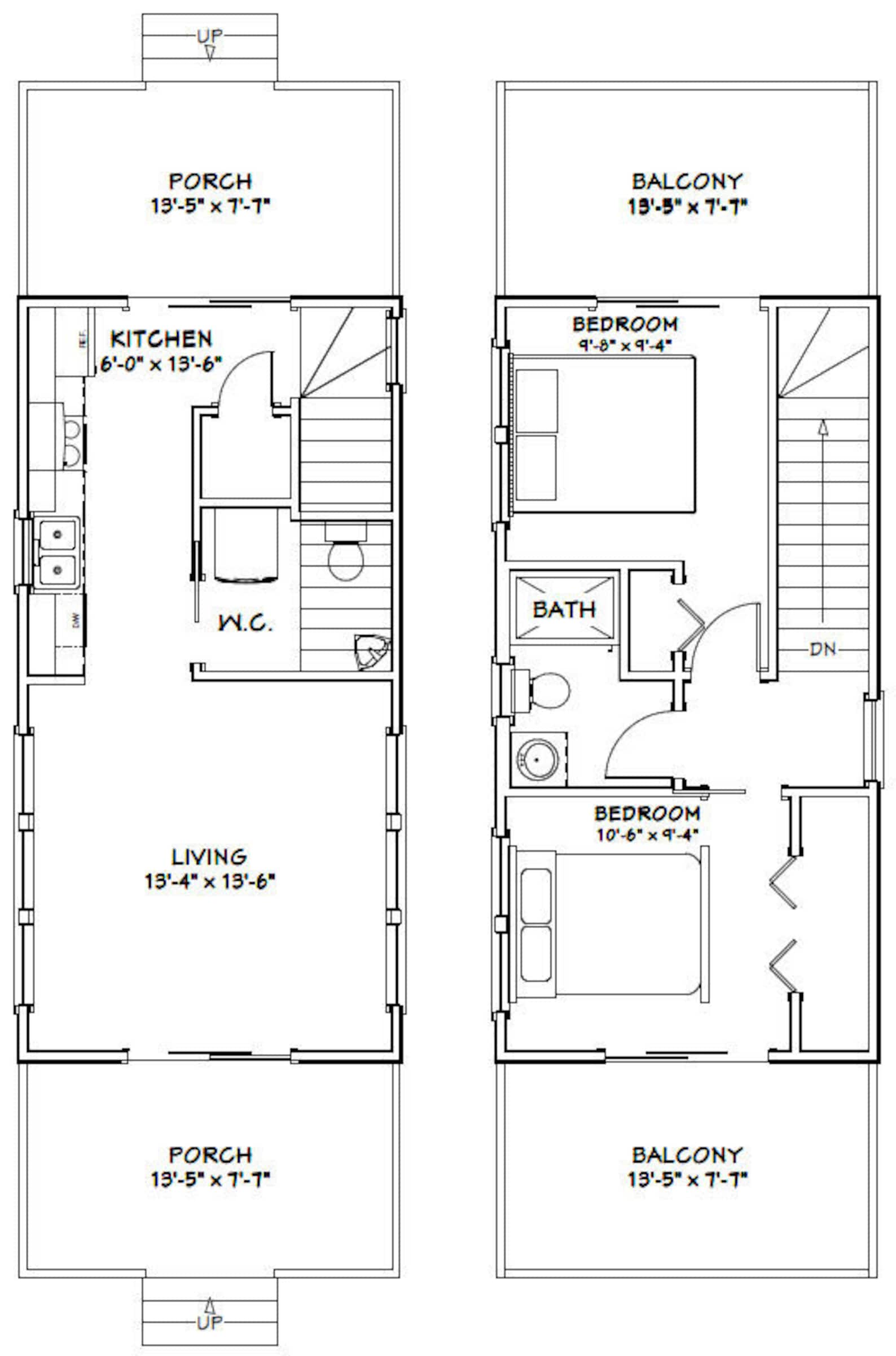 14x28 House -- 2-bedroom 1.5-bath -- 749 Sq Ft -- PDF Floor Plan ...