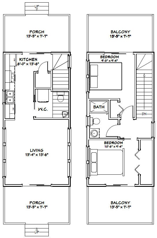 14x28 House -- 2-bedroom 1.5-bath -- 749 Sq Ft -- PDF Floor Plan ...