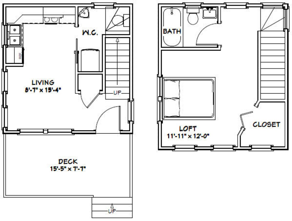 16x16 House 1-bedroom 1.5-bath 478 Sq Ft PDF Floor Plan Instant ...