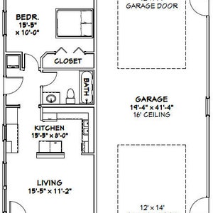 36x42 1-RV Garage -- 1 Bedroom, 1 Bath -- 1,480 Sq Ft -- PDF Floor Plan ...