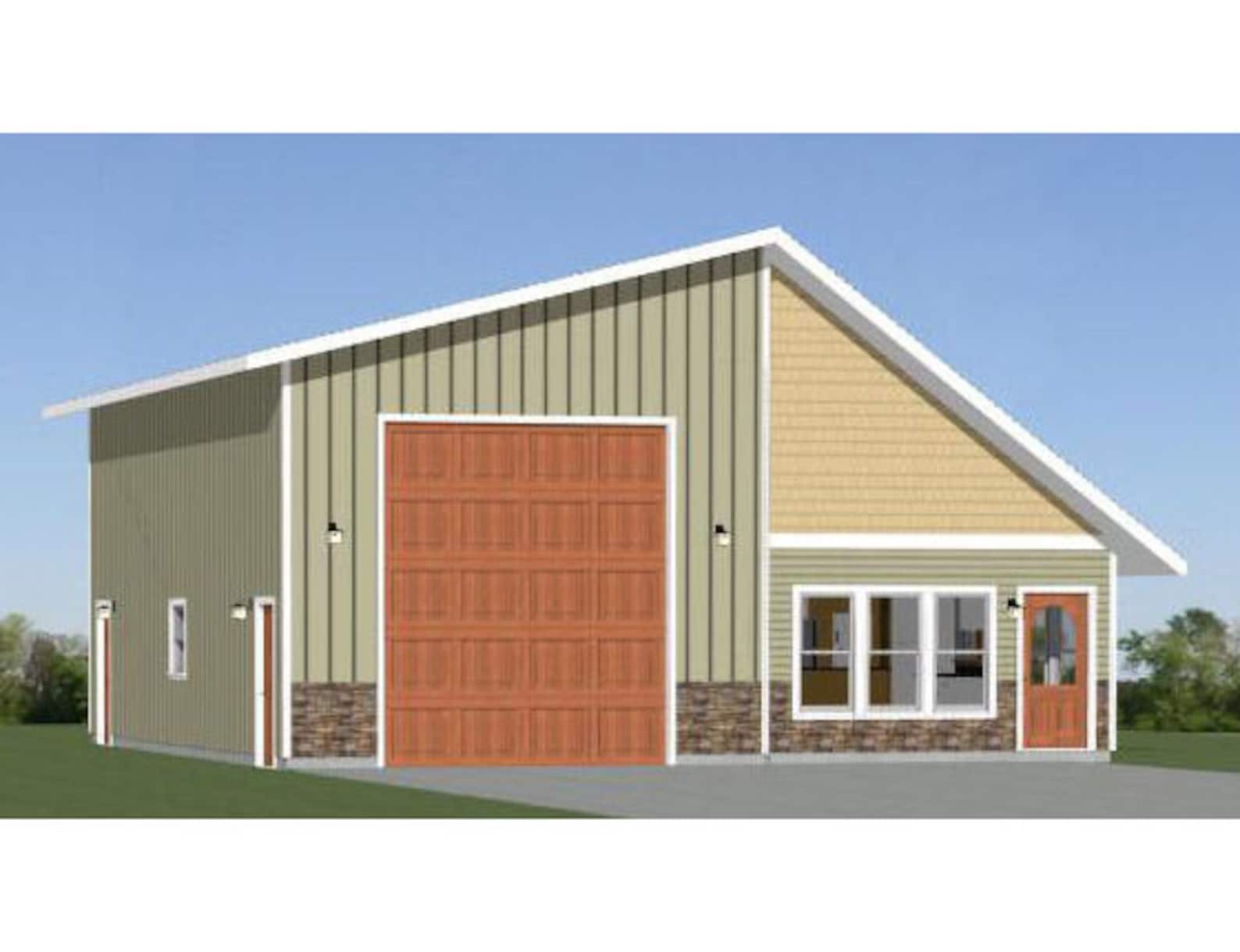 36x42 1-RV Garage 1 Bedroom, 1 Bath 1,480 Sq Ft PDF Floor Plan Instant ...