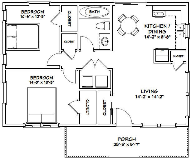 36x24 House 2-bedroom 1-bath 864 Sq Ft PDF Floor Plan - Etsy Canada