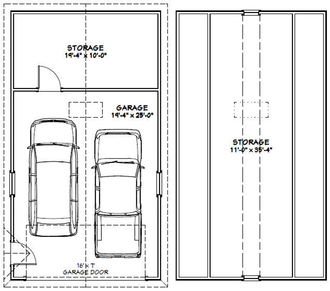 20x36 2-car Garages 1128 Sq Ft 8ft Walls PDF Floor - Etsy