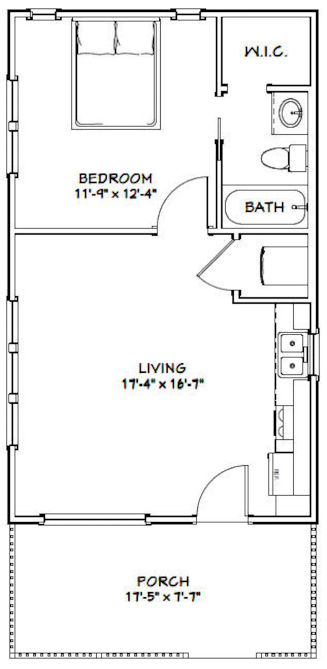 18x30 House 1-bedroom 1-bath 540 Sq Ft PDF Floor Plan - Etsy