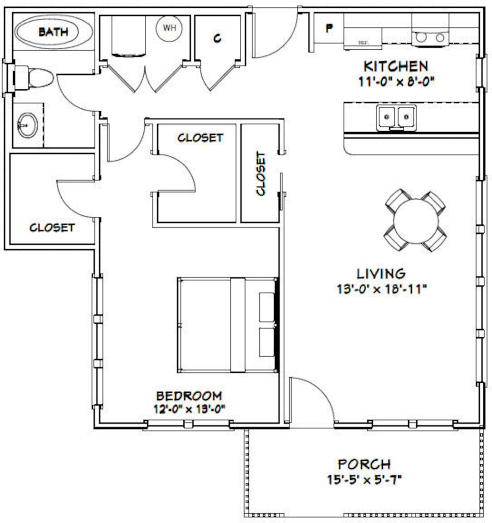 32x28 House -- 1-bedroom 1-bath -- 824 Sq Ft -- PDF Floor Plan ...