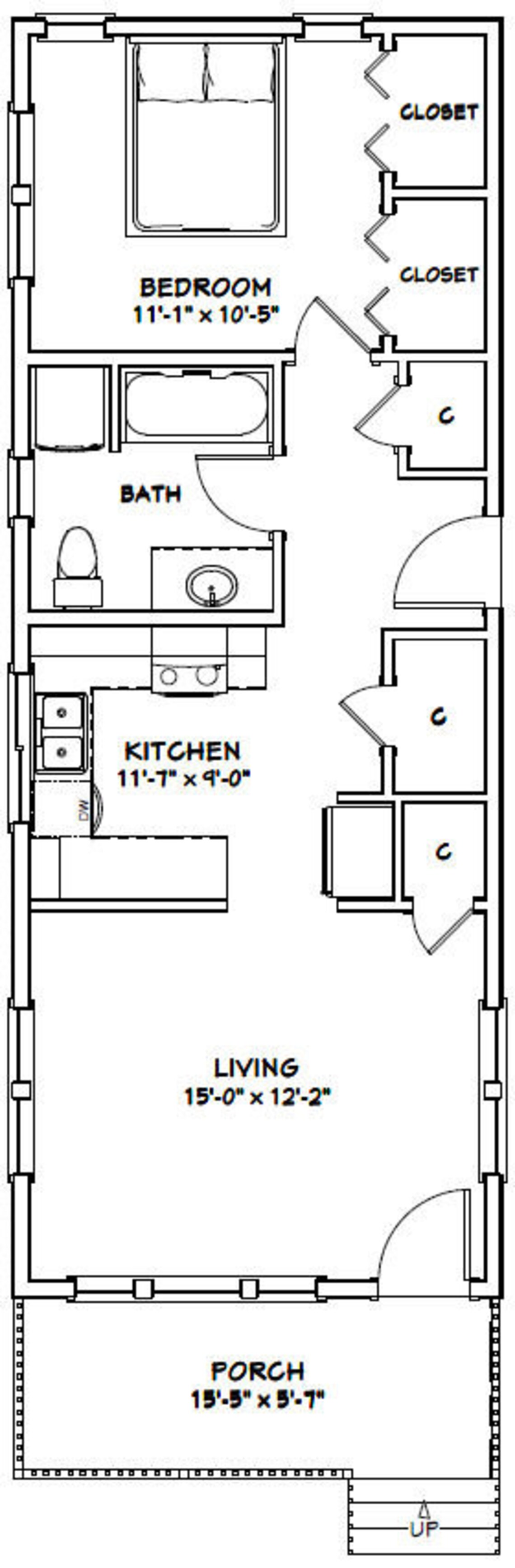 16x42 House -- 1-bedroom 1-bath -- 672 Sq Ft -- PDF Floor Plan ...
