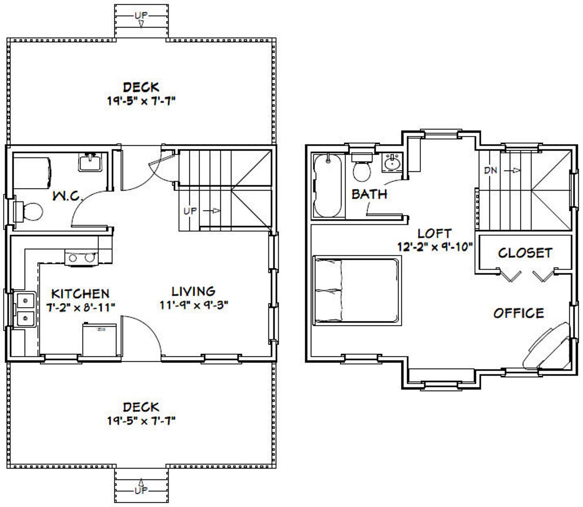20x16 House 1-bedroom 1.5-bath 599 Sq Ft PDF Floor Plan Instant ...