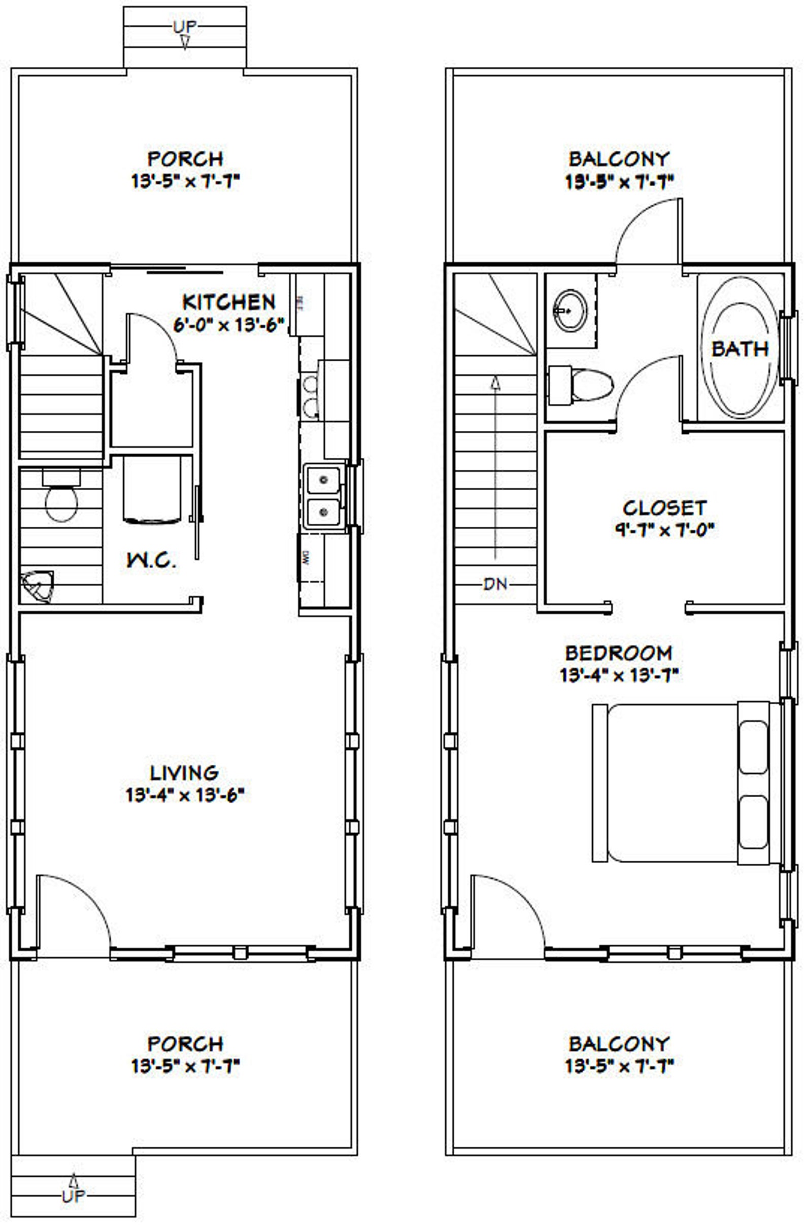 14x28 House -- 1-bedroom 1.5-bath -- 749 Sq Ft -- PDF Floor Plan ...