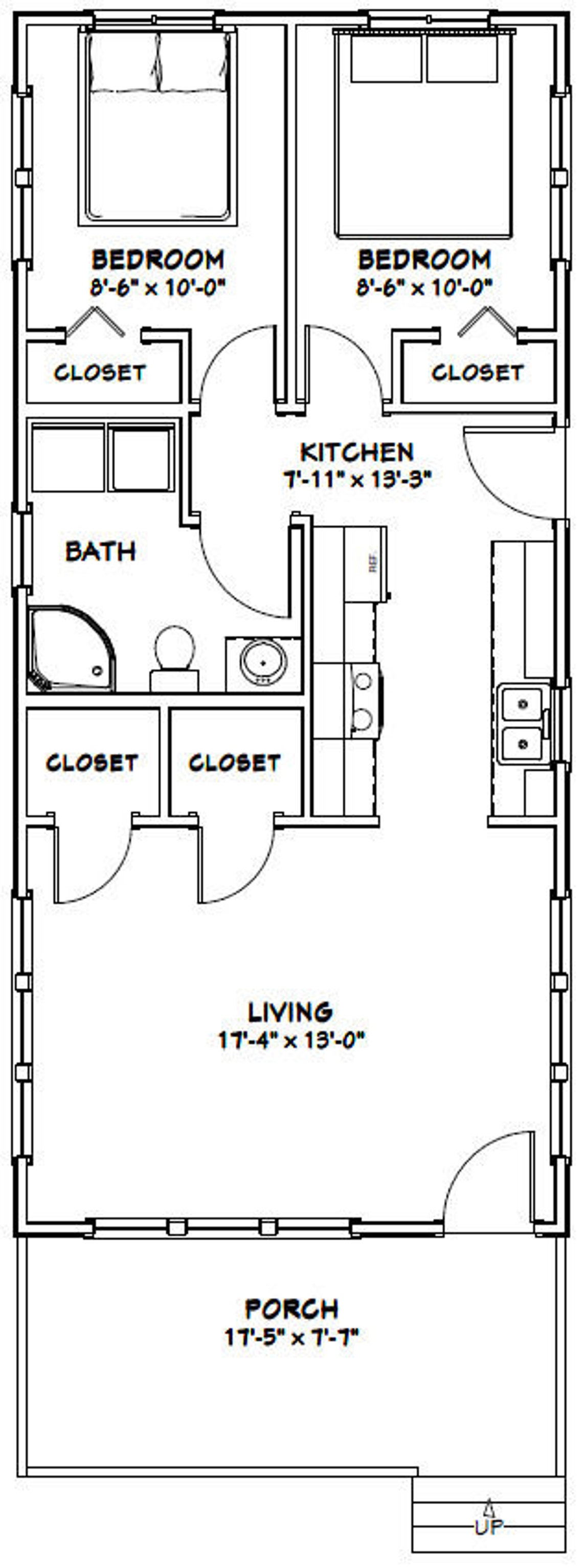18x40 House -- 2-bedroom 1-bath -- 720 Sq Ft -- PDF Floor Plan ...