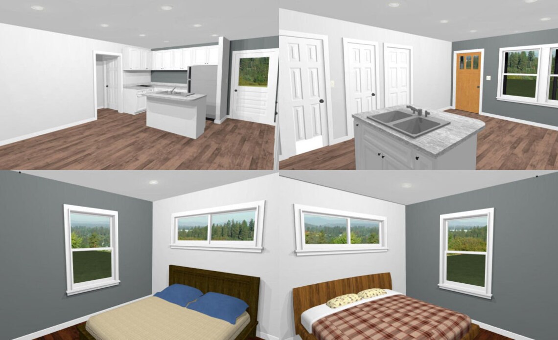 36x20 House 2-bedroom 2-bath 720 Sq Ft PDF Floor Plan | Etsy Canada