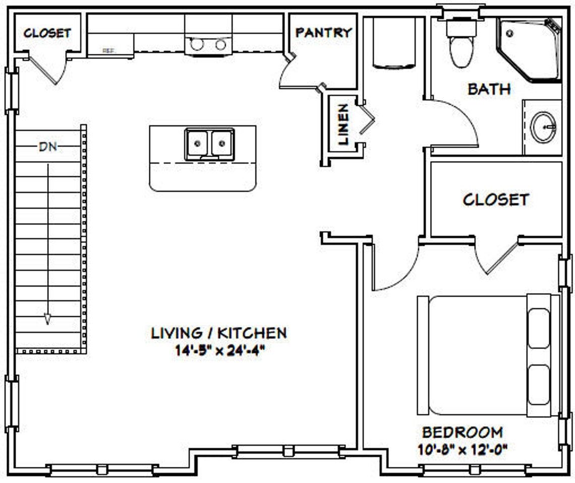 30x24 House 1-bedroom 1.5-bath 1,062 Sq Ft PDF Floor Plan Instant ...