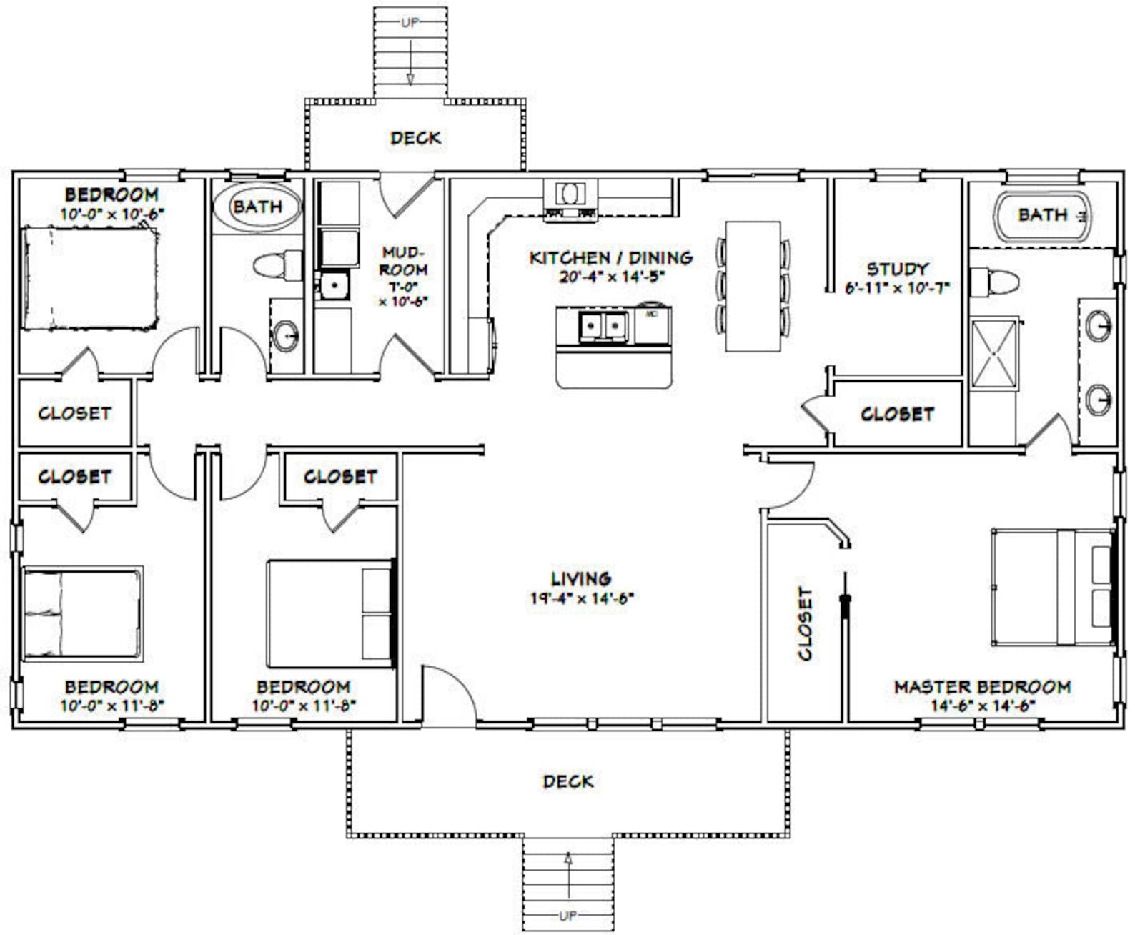 60x30 House -- 4-bedroom 2-bath -- 1,800 Sq Ft -- PDF Floor Plan ...