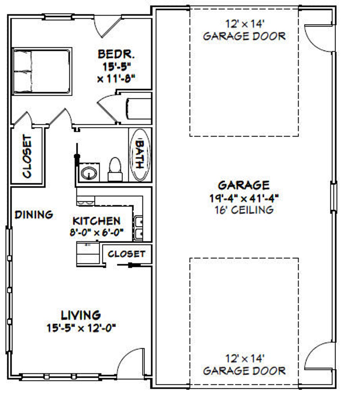 36x42 1-RV Garage -- 1 Bedroom, 1 Bath -- 1,480 Sq Ft -- PDF Floor Plan ...
