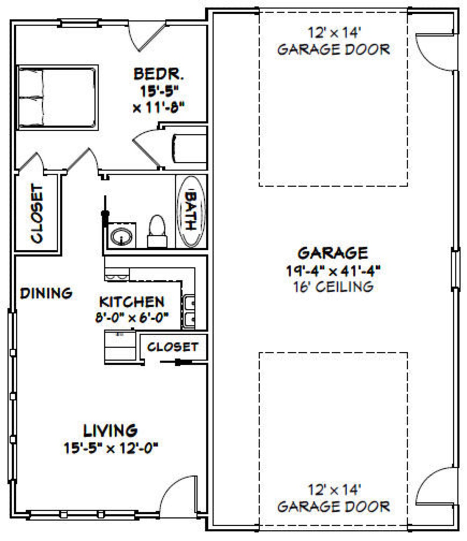 36x42 1-RV Garage -- 1 Bedroom, 1 Bath -- 1,480 Sq Ft -- PDF Floor Plan ...