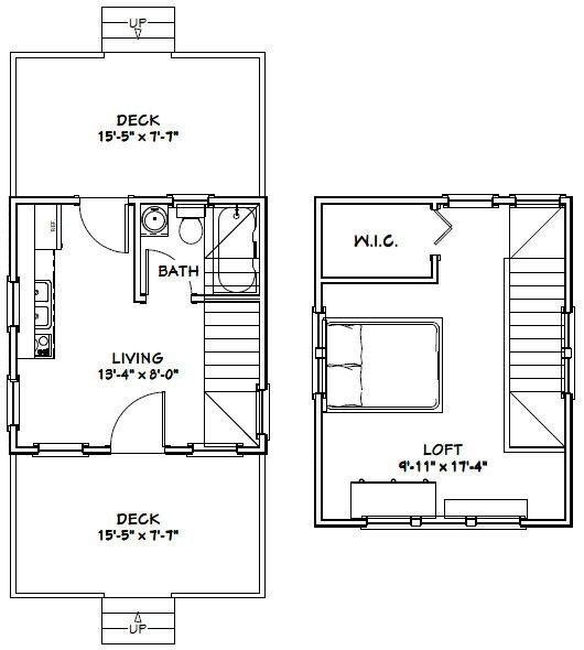 14x14 House -- 1-bedroom 1-bath -- 399 Sq Ft -- PDF Floor Plan ...