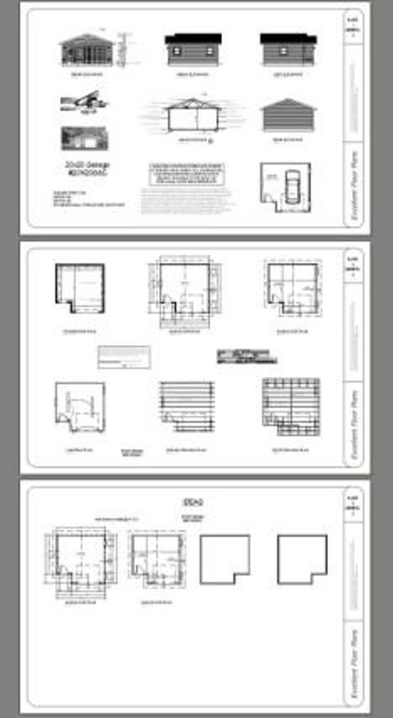20x20 1-car Garages 376 Sq Ft PDF Floor Plan Instant Download Models 6A ...