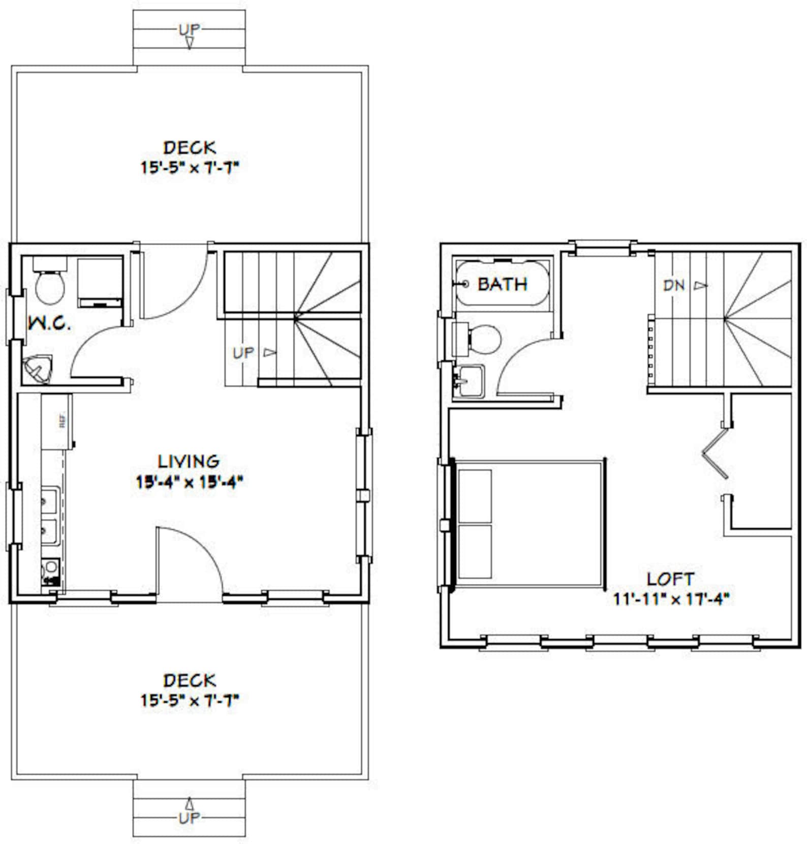 16x16 House -- 1-bedroom 1.5-bath -- 465 Sq Ft -- PDF Floor Plan ...