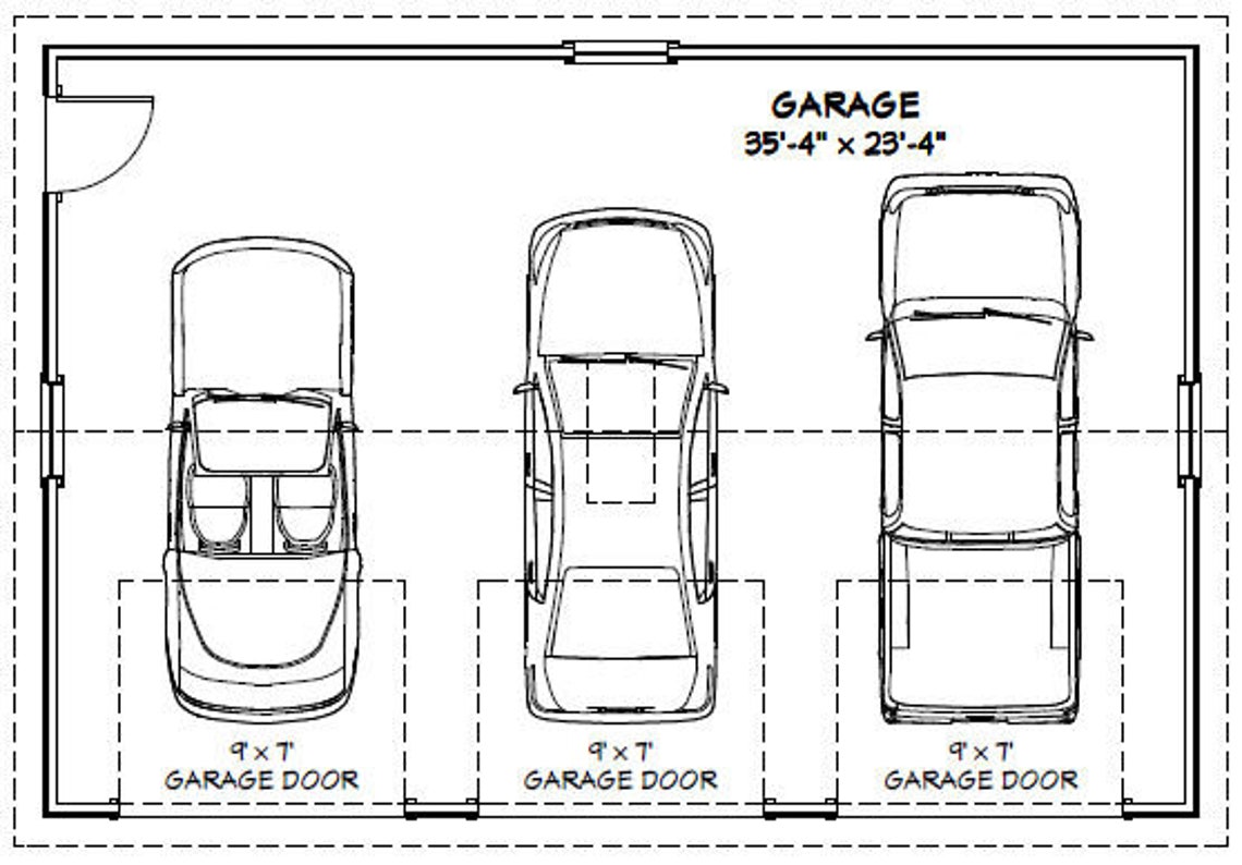 36x24 3-car Garages 864 Sq Ft 8ft Walls PDF Floor Plan Instant Download ...