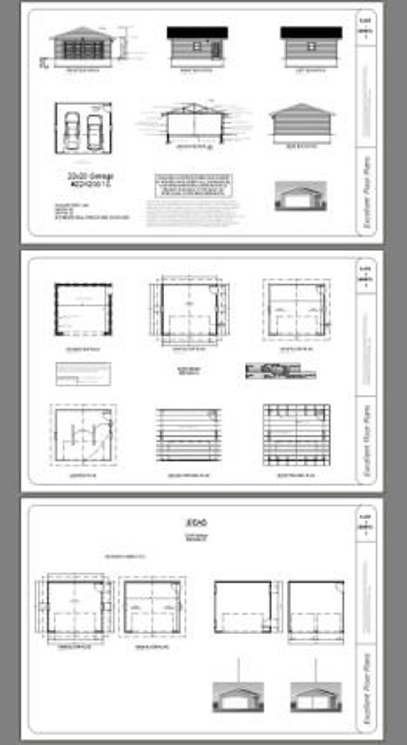 22x20 2-car Garages 440 Sq Ft 8ft Walls PDF Floor Plan Instant Download ...