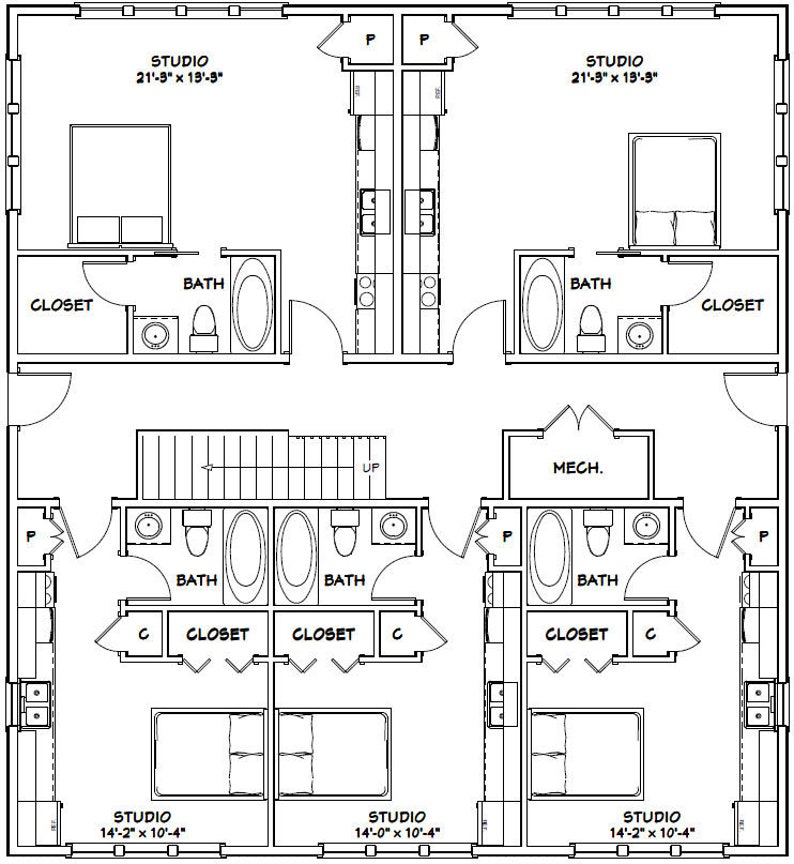 44x48 10-plex -- 4,114 Sq Ft -- PDF Floor Plan -- Instant Download ...
