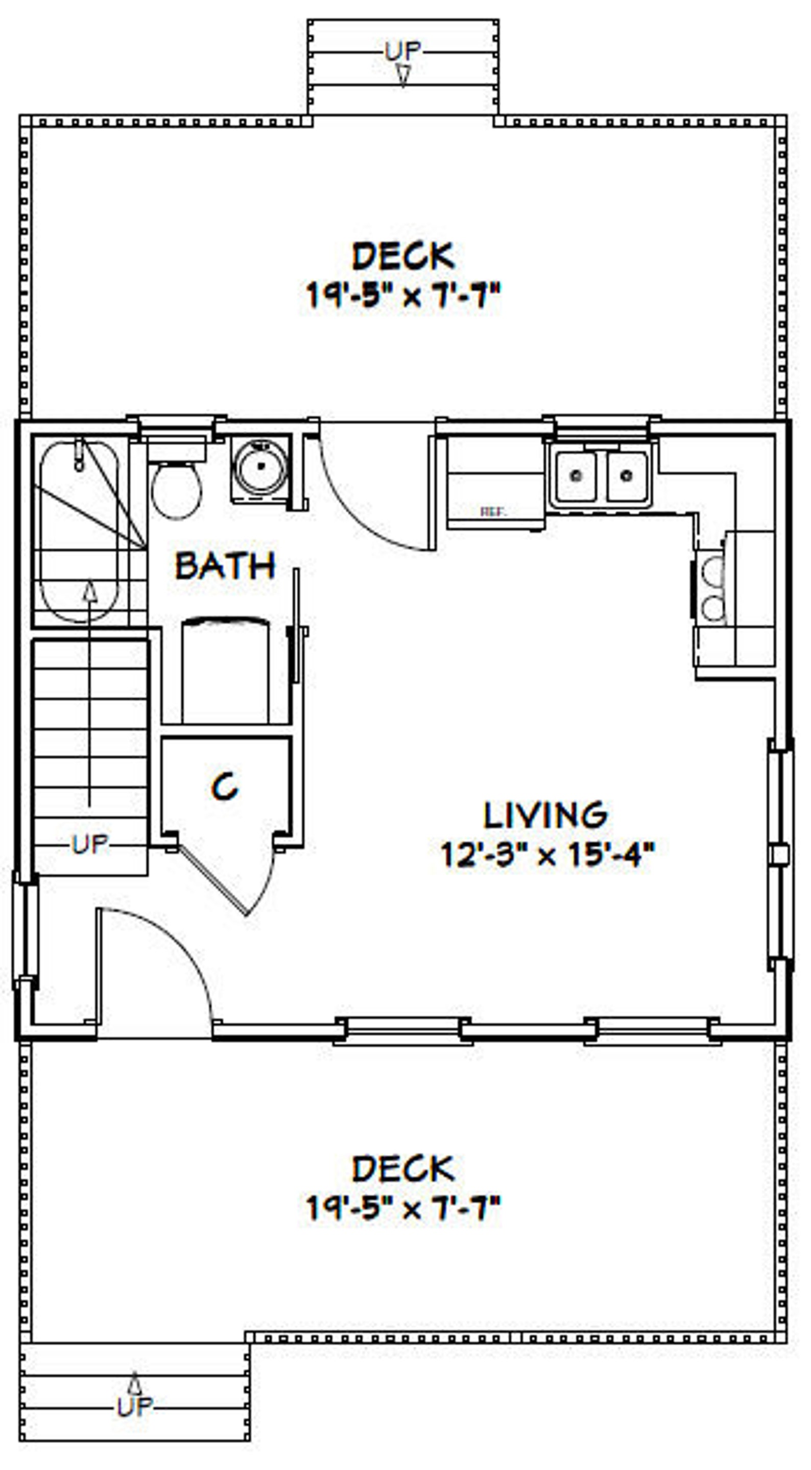 20x16 House -- 2-bedroom 1-bath -- 630 Sq Ft -- PDF Floor Plan ...