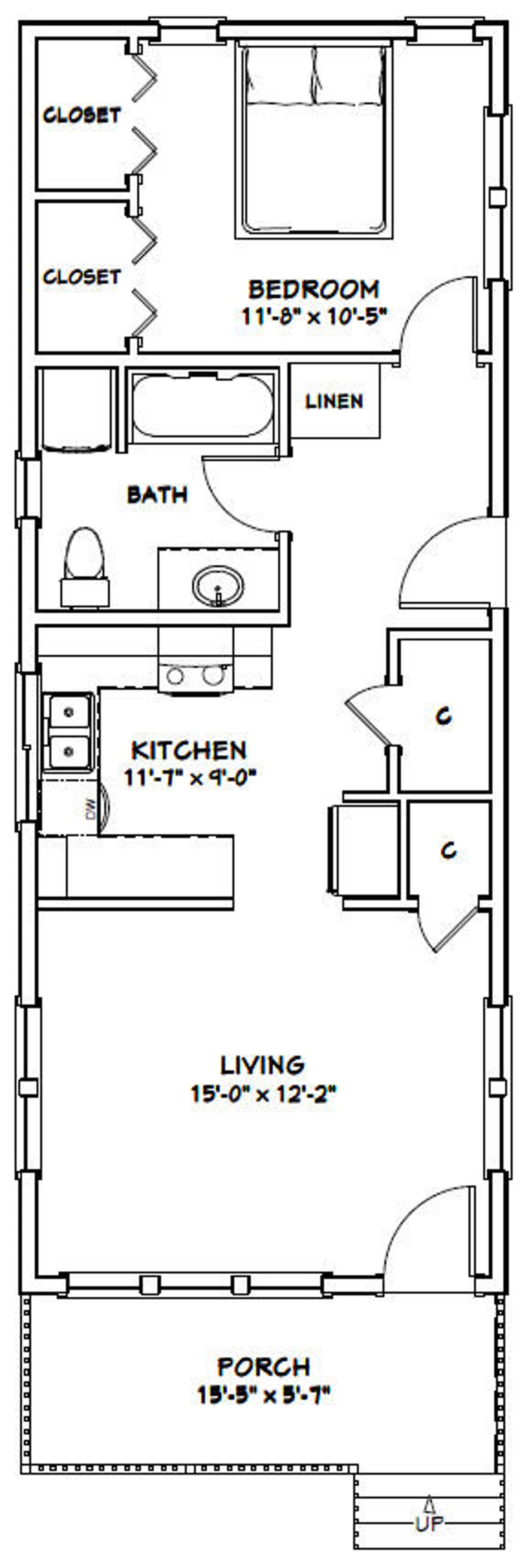 16x42 House -- 1-bedroom 1-bath -- 672 Sq Ft -- PDF Floor Plan ...