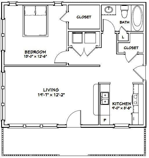30x26 House 1-bedroom 1-bath 780 Sq Ft PDF Floor Plan Instant Download ...