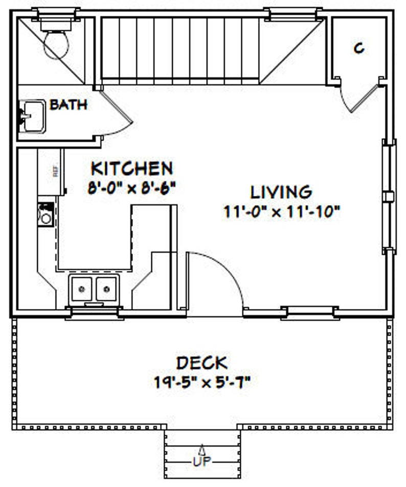 20x16 House 1-bedroom 1.5-bath 537 Sq Ft PDF Floor Plan Instant ...