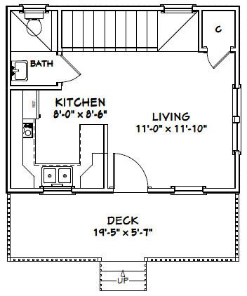 20x16 House 1-bedroom 1.5-bath 537 Sq Ft PDF Floor Plan Instant ...