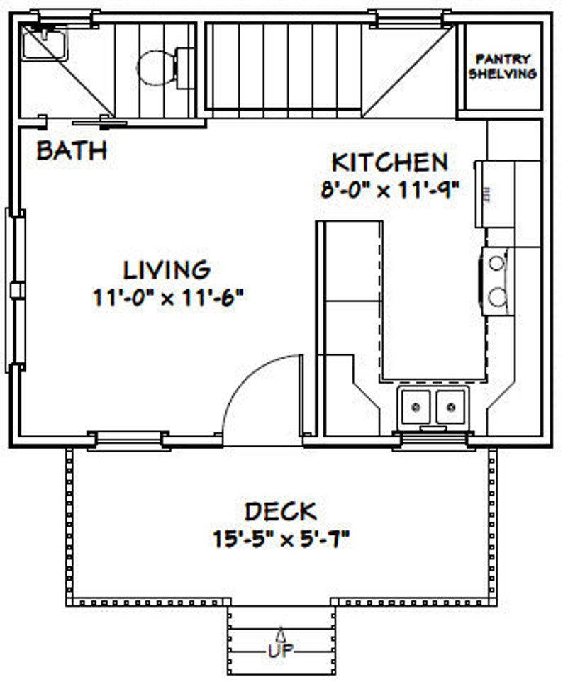 20x16 House 1-bedroom 1.5-bath 547 Sq Ft PDF Floor Plan Instant ...