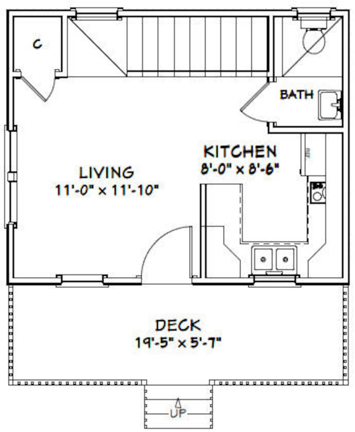 20x16 House -- 1-bedroom 1.5-bath -- 537 Sq Ft -- PDF Floor Plan ...