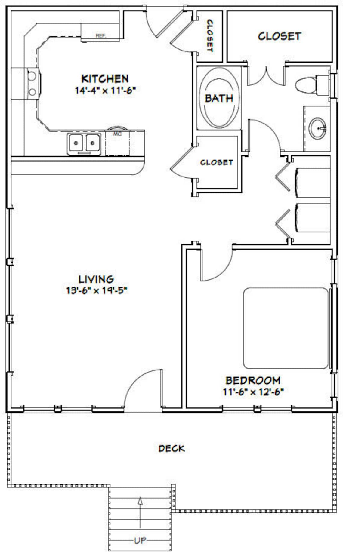 26x32 House 1-bedroom 1-bath 832 Sq Ft PDF Floor Plan Instant Download ...