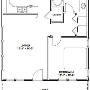 26x32 House -- 1-bedroom 1-bath -- 832 Sq Ft -- PDF Floor Plan ...