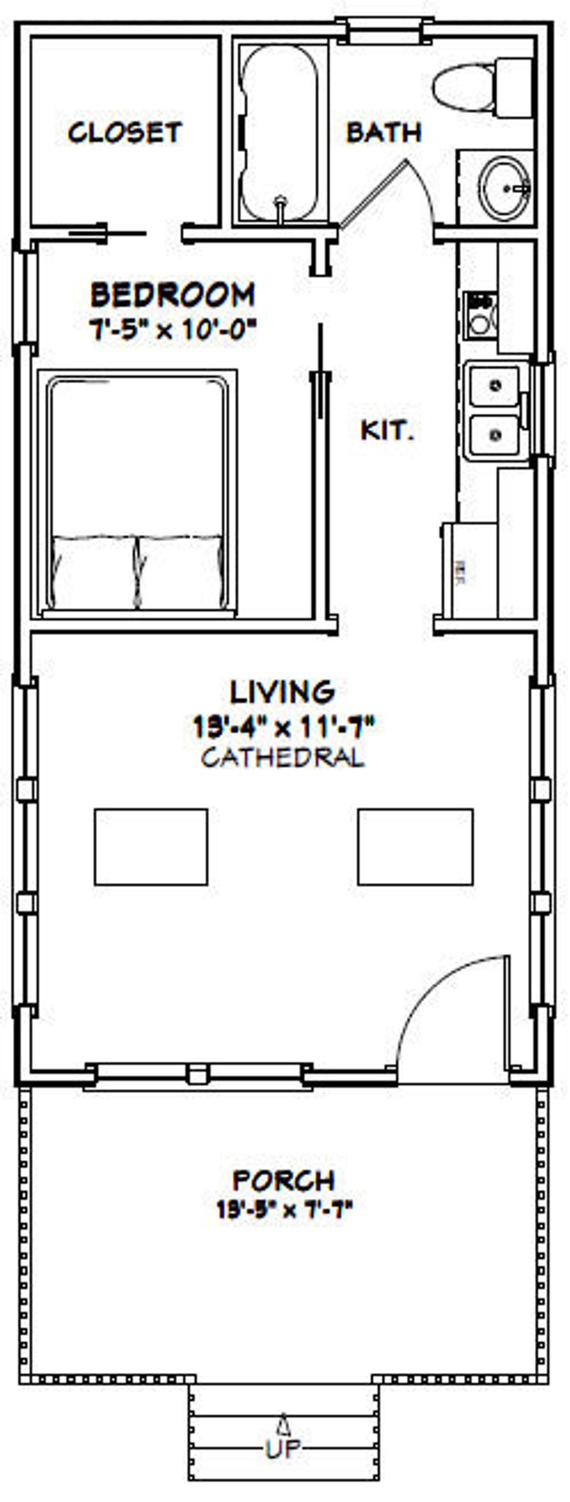 14x28 House -- 1-bedroom 1-bath -- 391 Sq Ft -- PDF Floor Plan ...