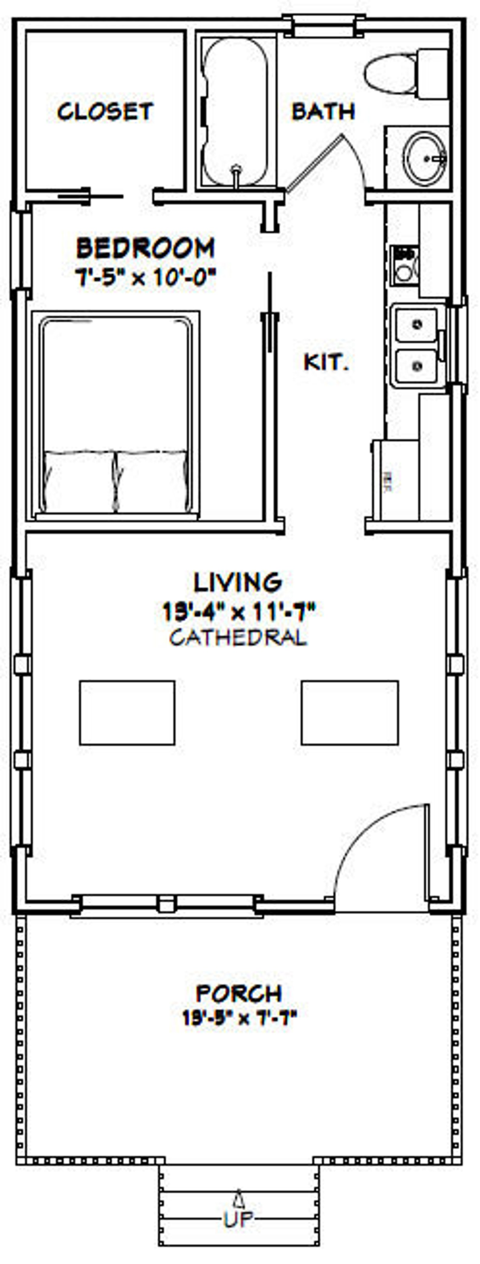 14x28 House -- 1-bedroom 1-bath -- 391 Sq Ft -- PDF Floor Plan ...